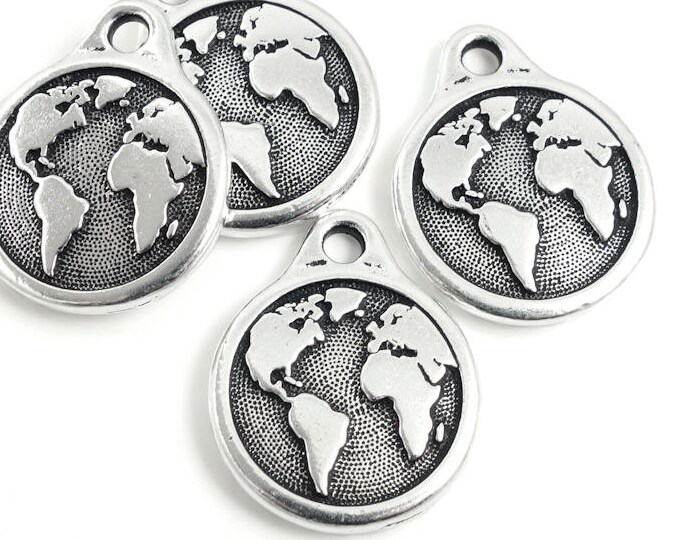 Tierracast EARTH Charm Antique Silver Charm World Charm Planet Earth ...