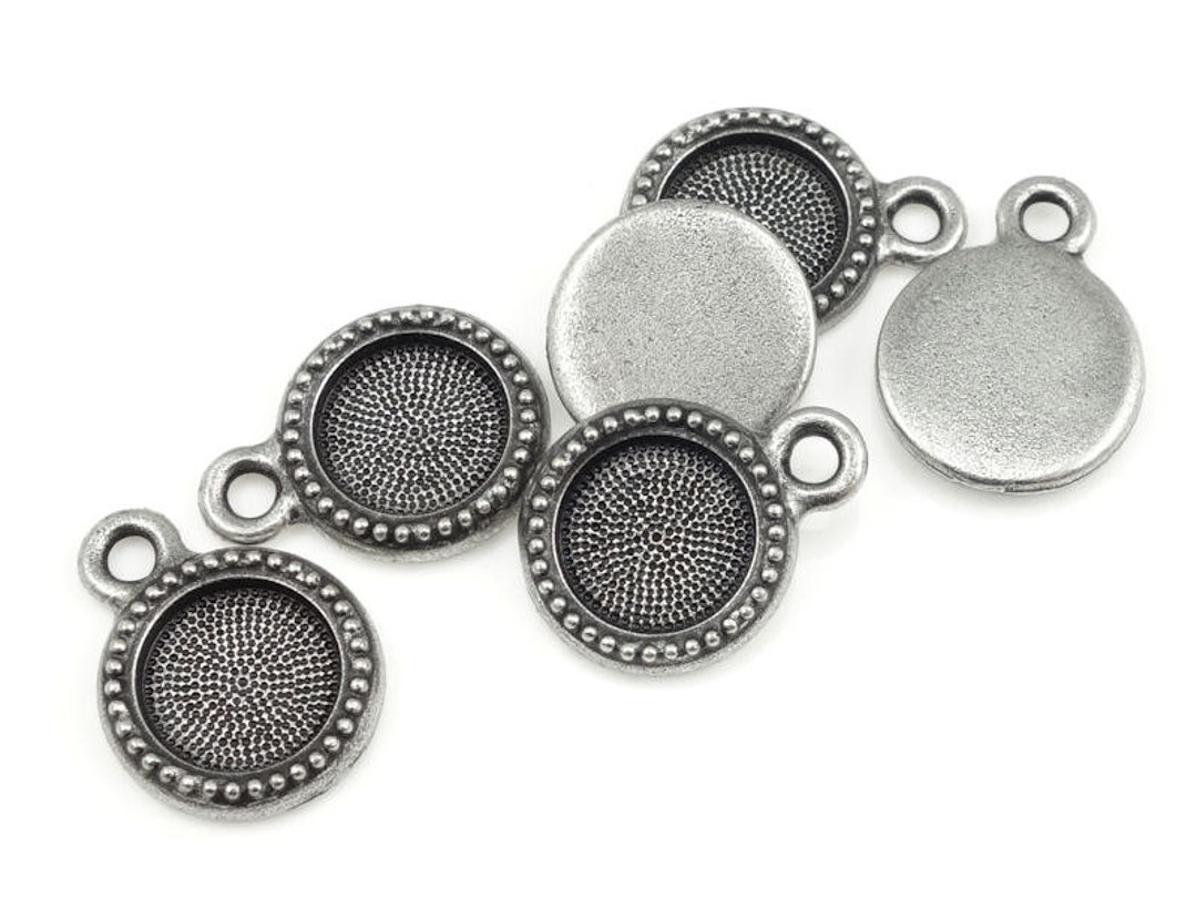 Dark Antique Silver Charms SS34 Bezel Charms Tierracast ANTIQUE PEWTER ...