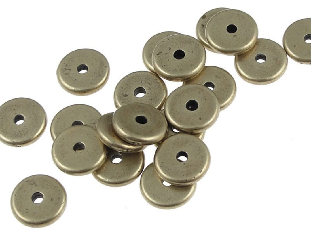 20 Flat Disk Beads 8mm Antique Brass Beads Tierracast Disk Beads Washer ...