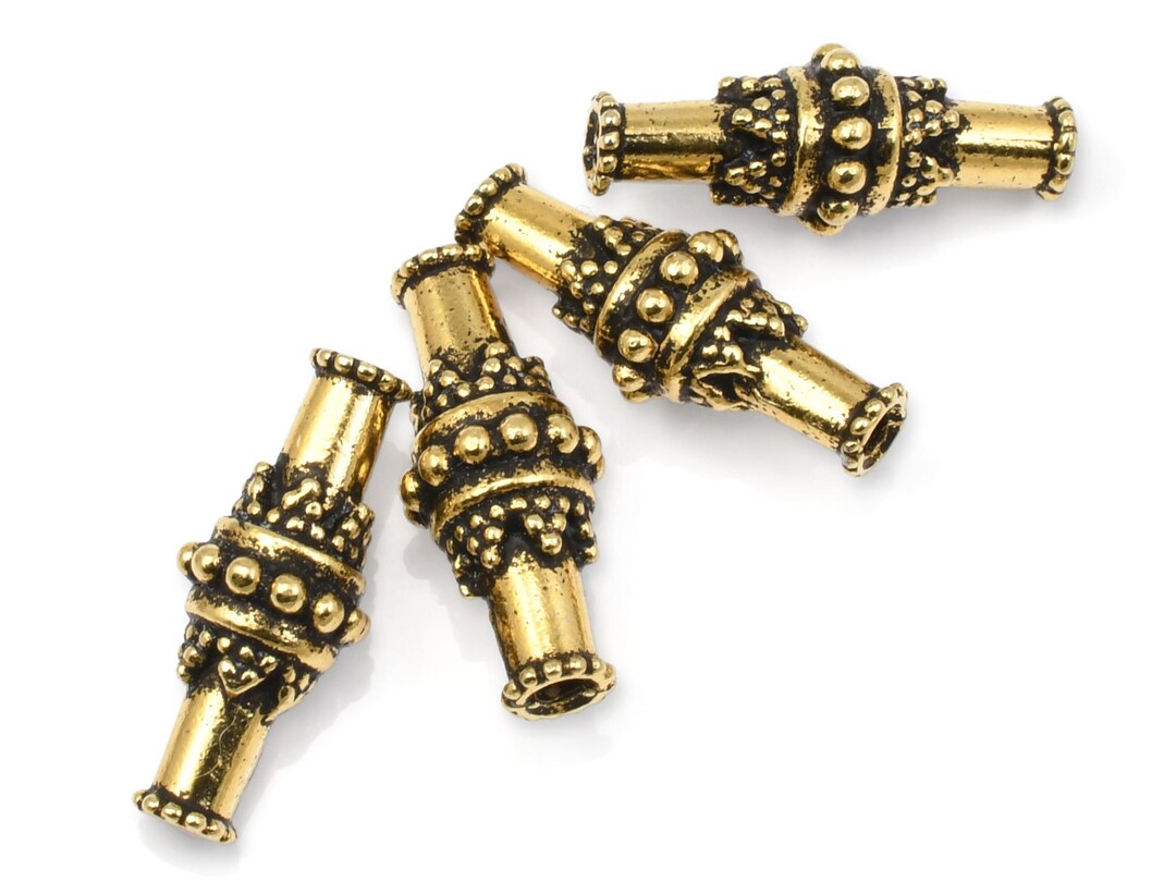 BALI BARREL Bead - Antique Gold Beads - 17mm Bali Style Barrel Tube ...