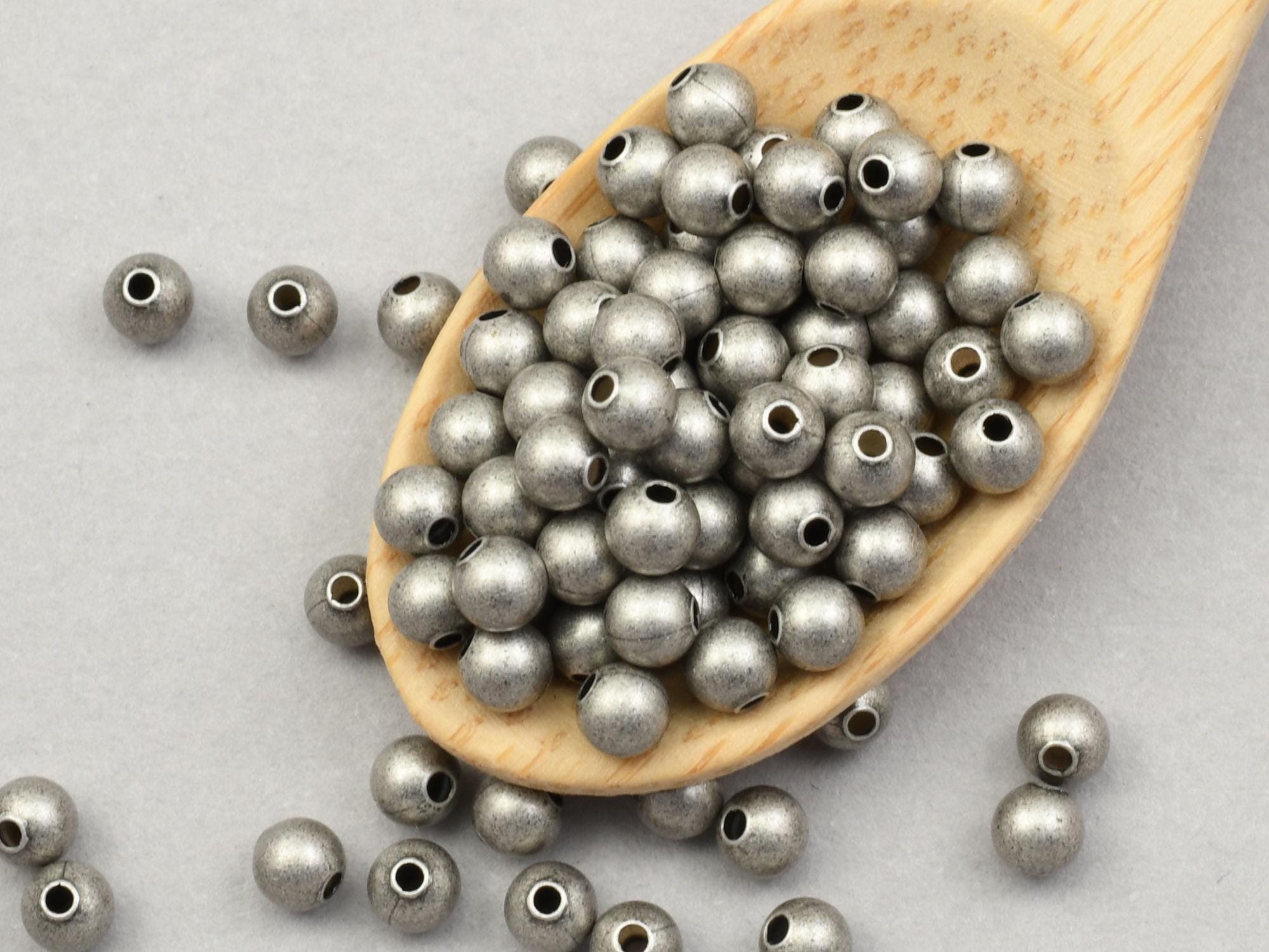 100+ Pieces of 3mm Round Beads - Dark ANTIQUE SILVER Beads - Small ...