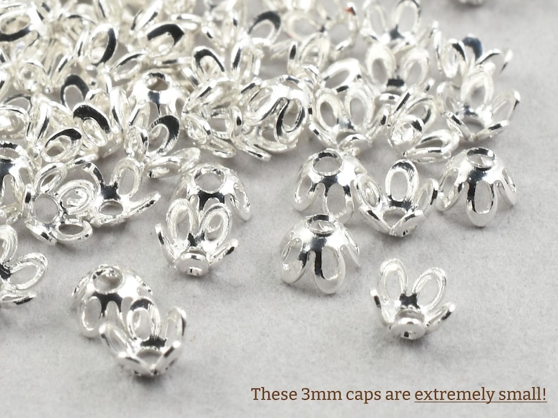 144 Pieces of TINY 3mm Bead Caps - Bright Silver Beadcap Findings ...