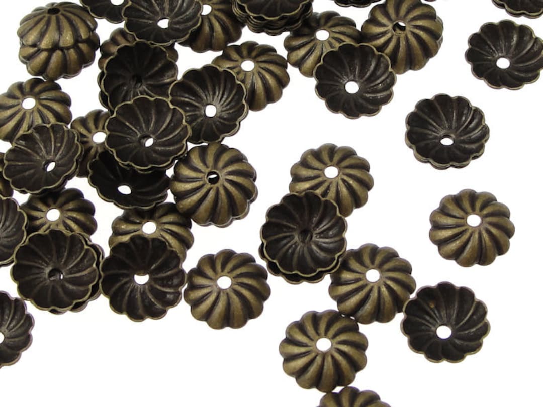 72 Brass Beadcaps 7mm Antique Brass Bead Caps - Pleated Dome Aged Solid ...