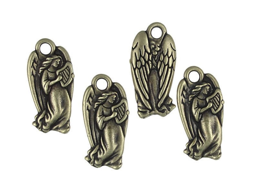 Angel Charms Bronze Charms Antique Brass Charms Angel W/ Harp Christmas ...