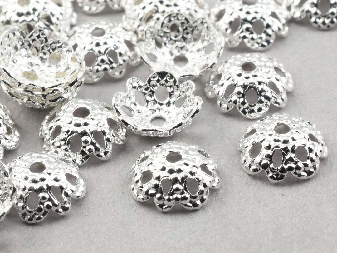 72+ Pieces of 5mm Filigree Dome Bead Caps - BRIGHT SILVER Beadcap ...