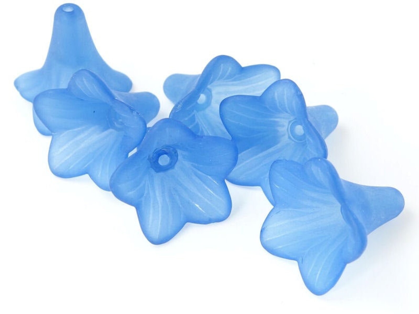 6 SAPPHIRE BLUE Flower Beads Frosted Lucite Flower Beads 21mm X 23mm ...