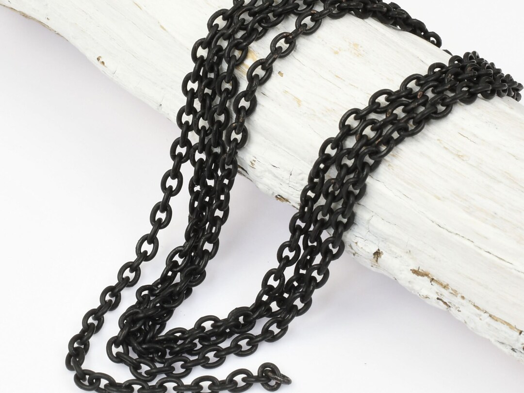 Delicate MATTE BLACK Chain - 2mm X 3mm Fine Link Cable Chain - Dark ...