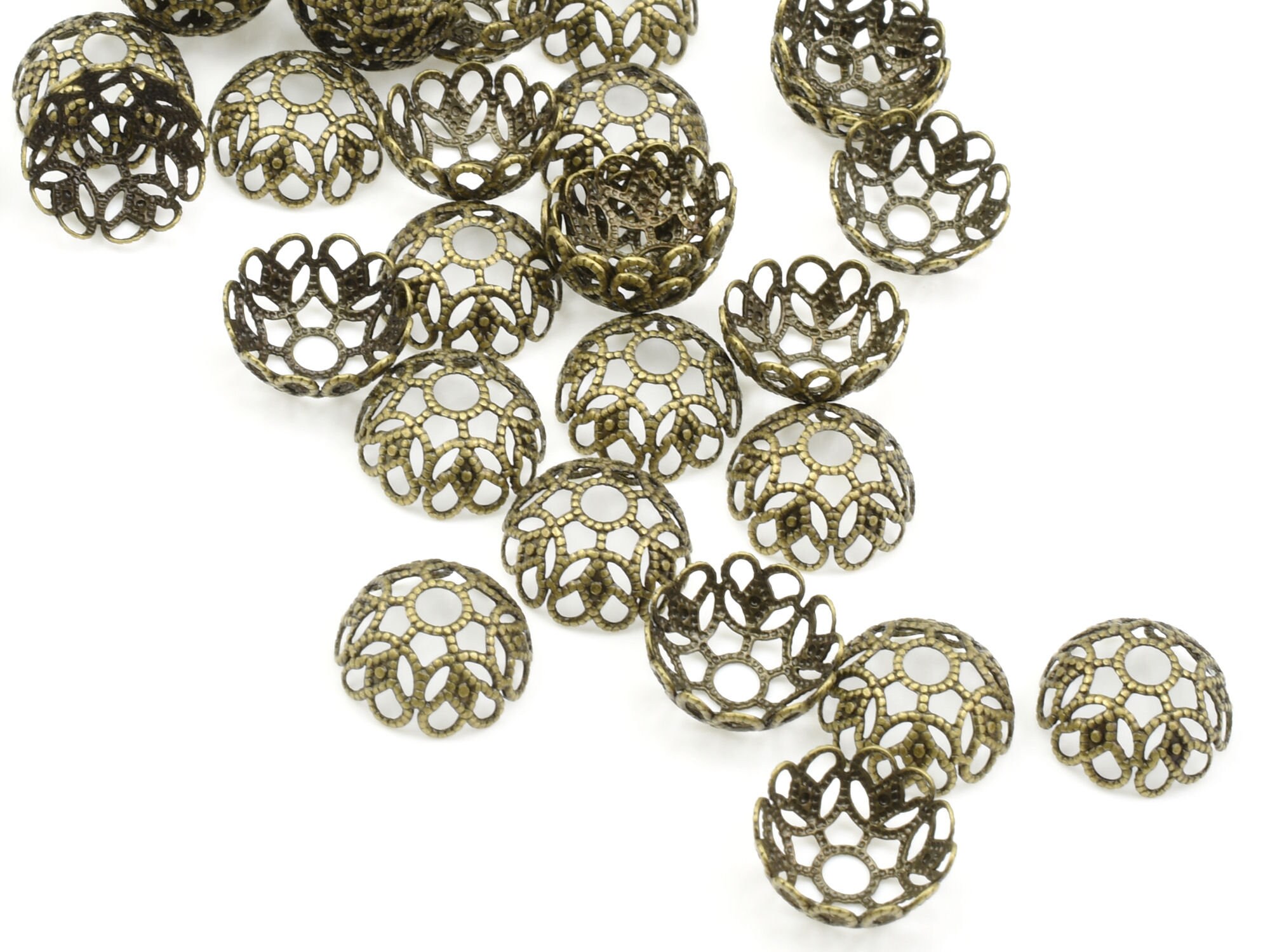 36 Antique Brass Bead Caps 11mm Large Dome Filigree Brass - Etsy