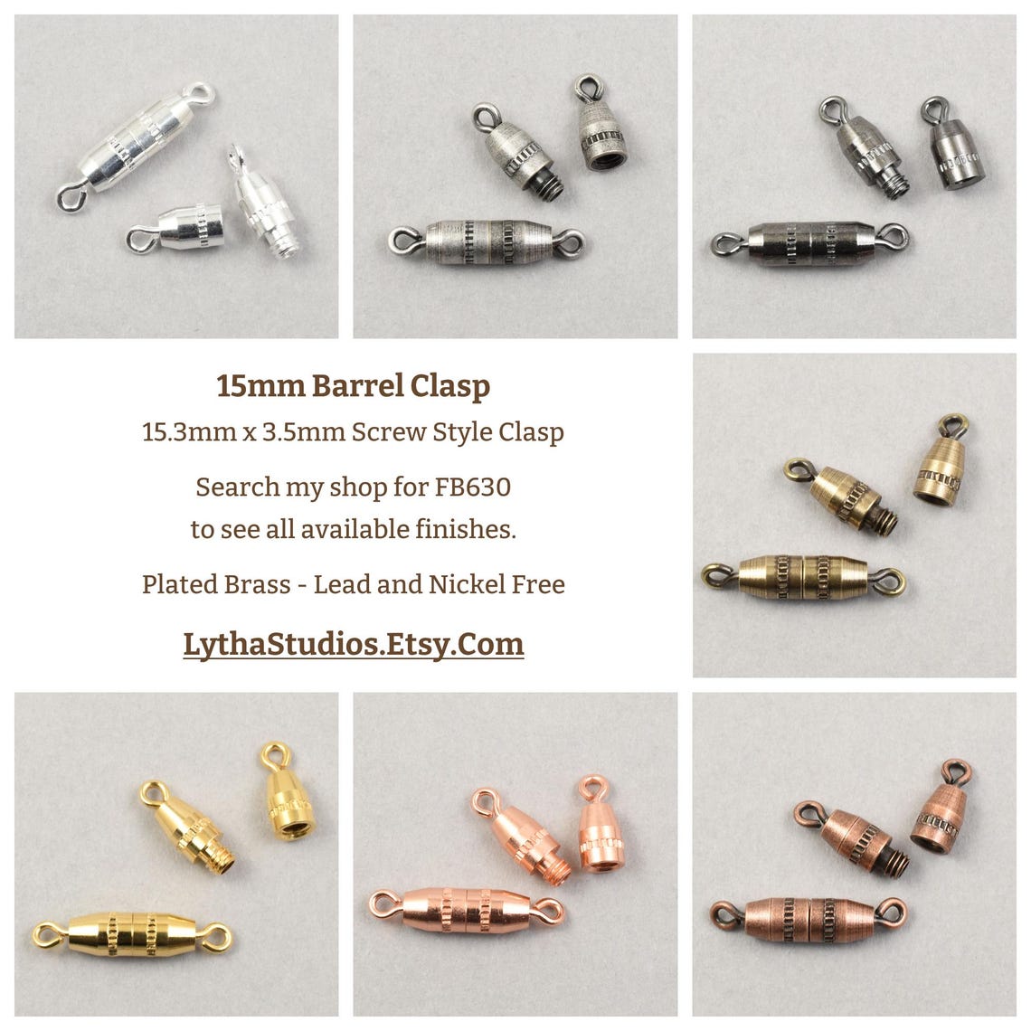10+ Pieces of 15mm Long Barrel Clasp Findings - BRIGHT GOLD Clasps ...