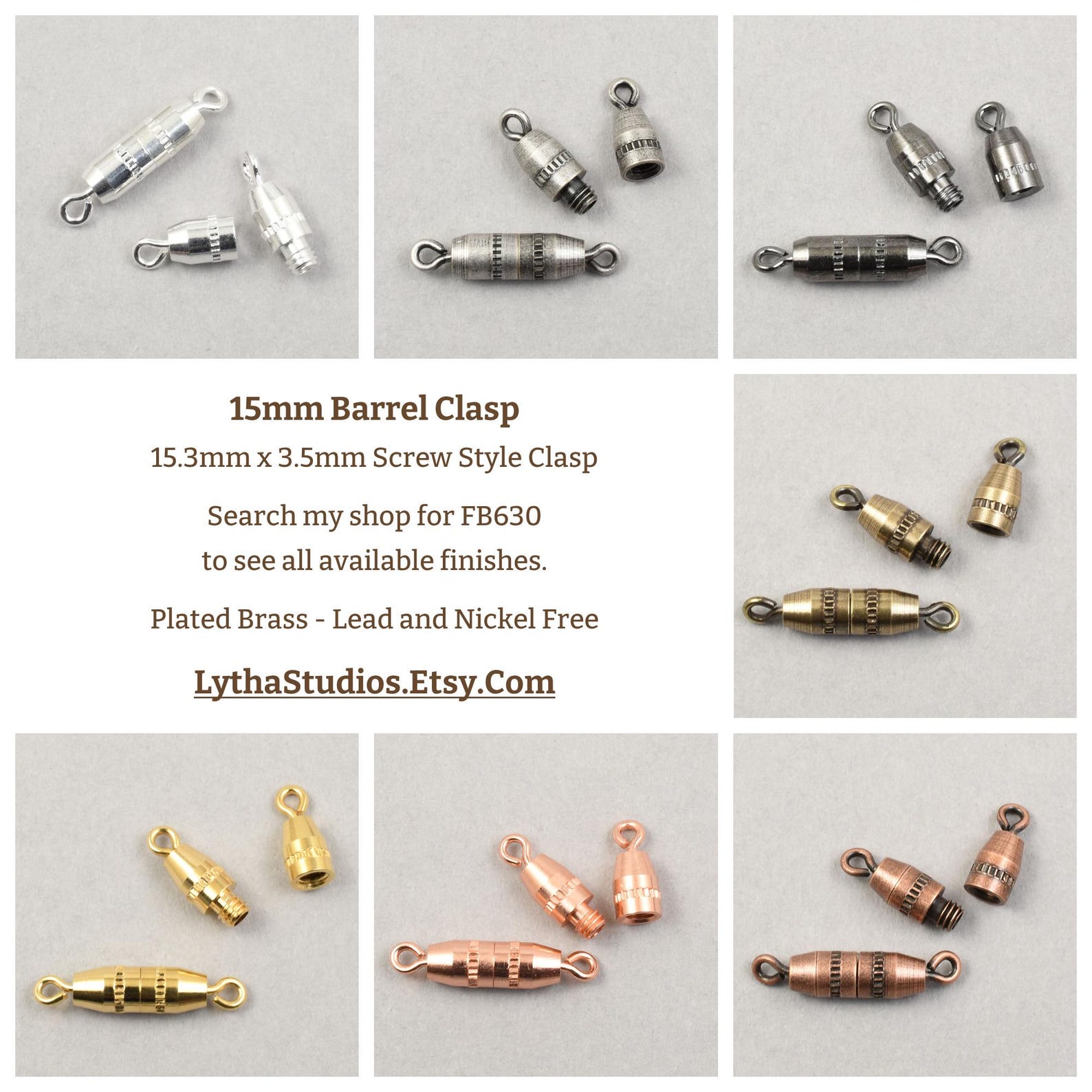 10+ Pieces of 15mm Long Barrel Clasp Findings - BRIGHT GOLD Clasps ...