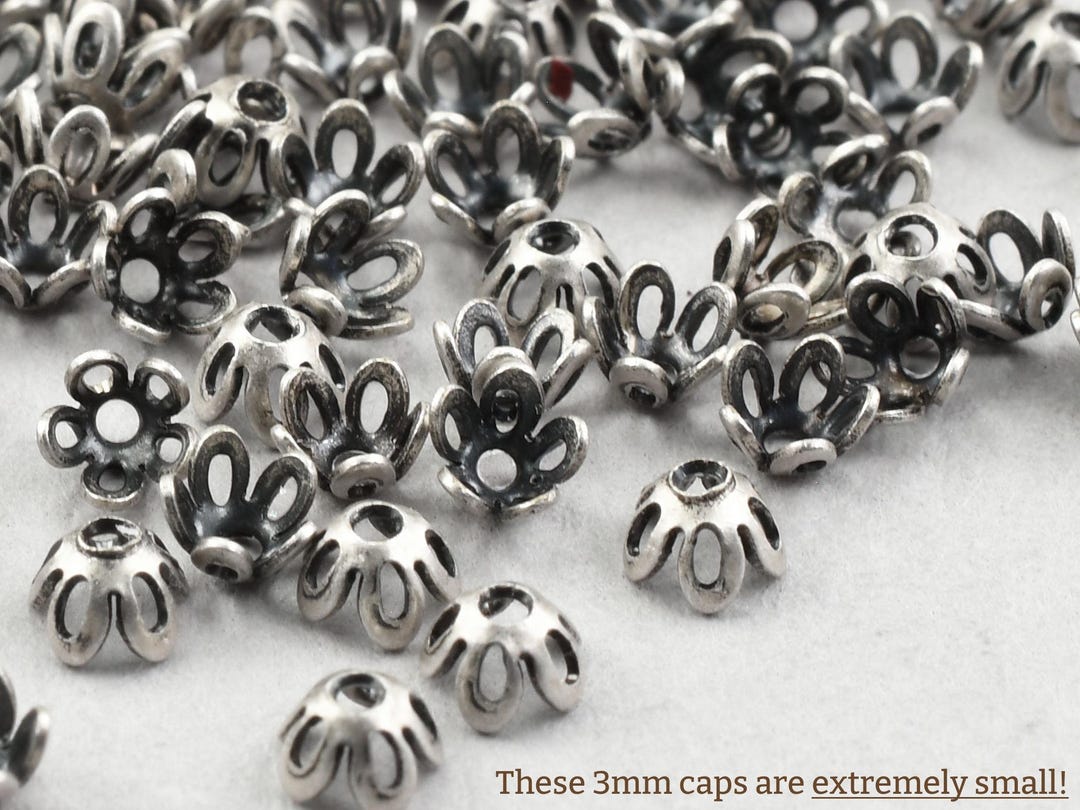 144 Pieces of TINY 3mm Bead Caps - Dark Antique Silver Beadcap Findings ...