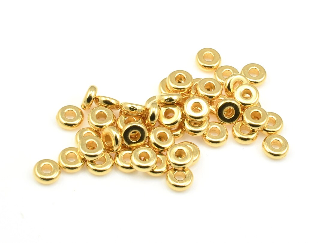 50 Gold Beads 4mm Disk Beads Tierracast Flat Disk Washer Beads Gold ...