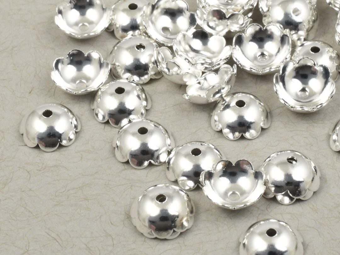 8mm Scalloped Dome Bead Caps - BRIGHT SILVER Bead Caps Findings - Shiny ...