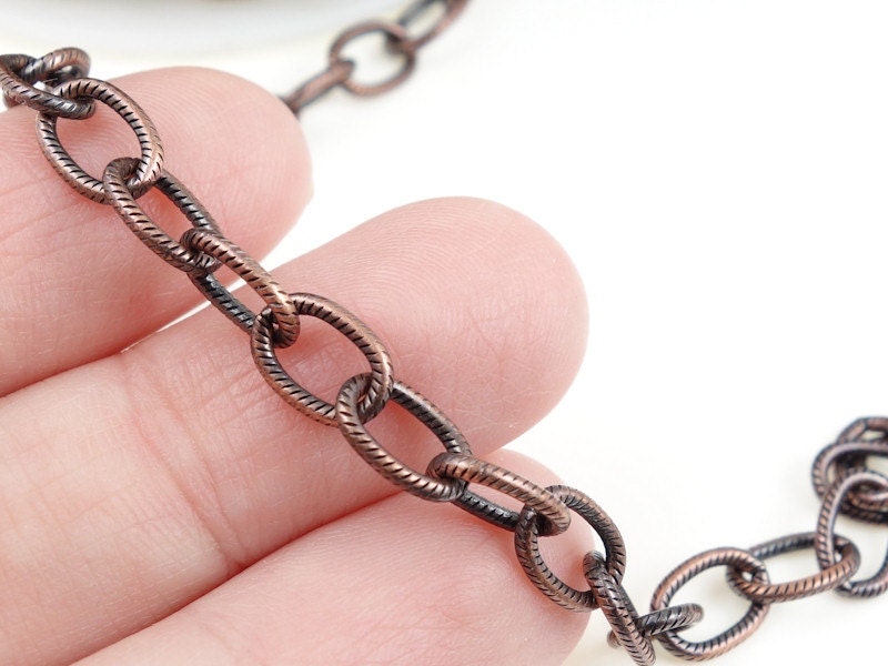 Large Link Antique Copper Chain - Heavy Embossed Open Link Cable Chain ...