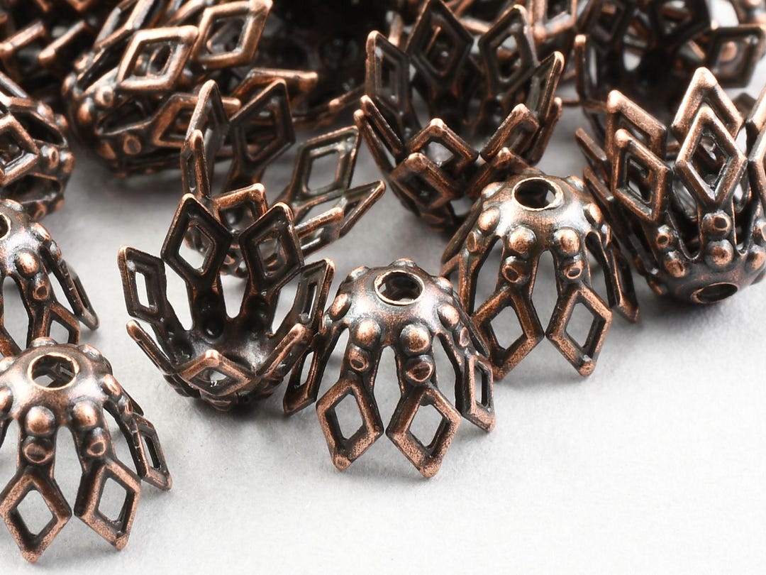 72 Pieces of 7mm Filigree Bead Caps - Antique Copper Beadcaps - Dark ...