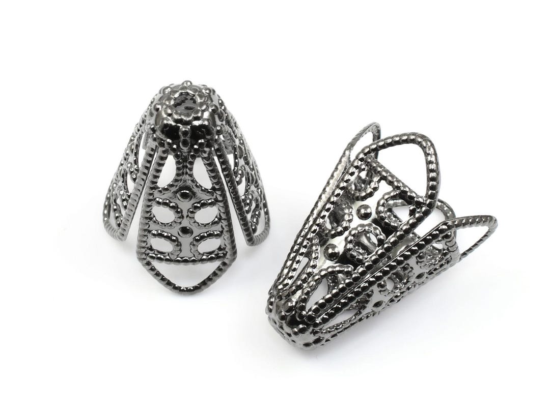 12 or More 16mm Tall Open Filigree Cone Style Bead Caps - Gunmetal Gun ...