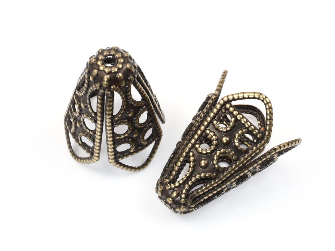 12 or More 16mm Tall Open Filigree Cone Style Bead Caps - Antique Brass ...