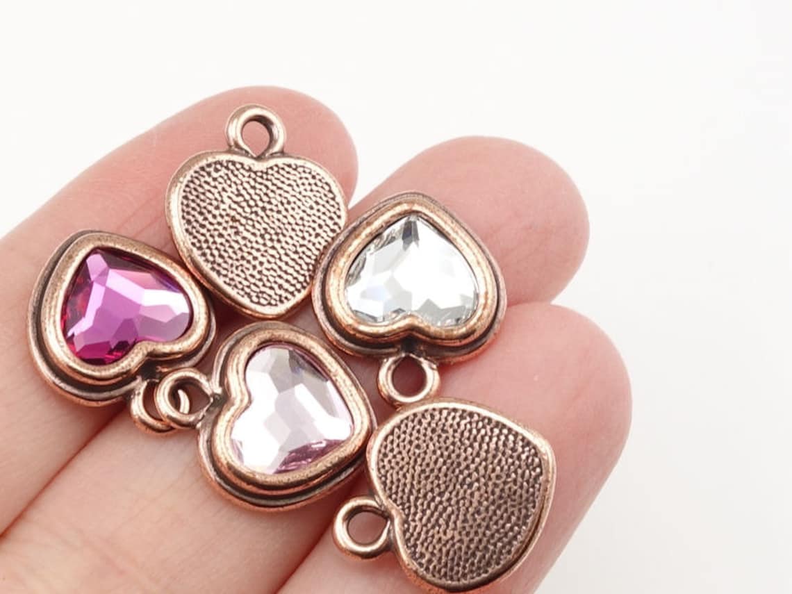 Antique Copper Heart Charm Copper Heart Pendant Crystal Heart With ...