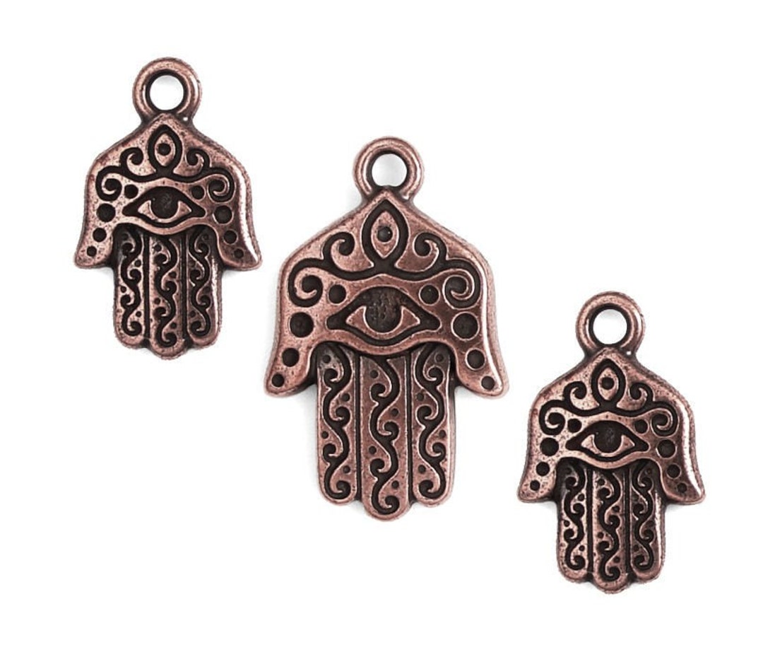 Hamsa Hand Pendant Charms Set of 3 Antique Copper Pendants Charms ...