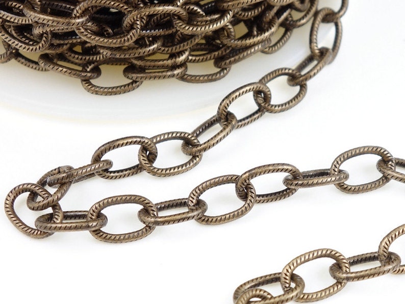 Large Link Antique Brass Chain Heavy Embossed Links Tierracast - Etsy