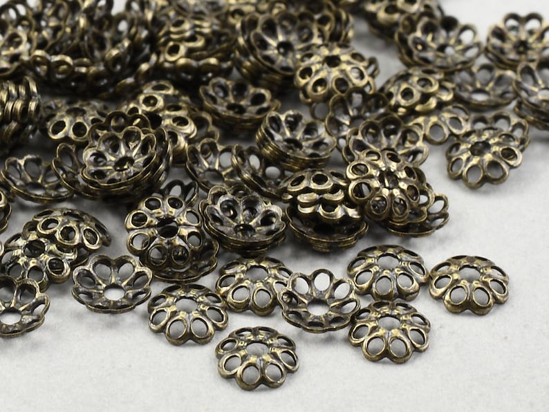 144 Pieces of TINY 4mm Bead Caps - Antique Brass Beadcap Finding ...