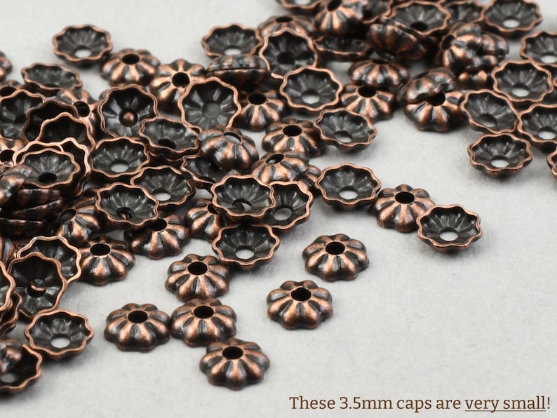 144 Pieces of TINY 3.5mm Fluted Bead Caps - ANTIQUE COPPER Beadcap ...