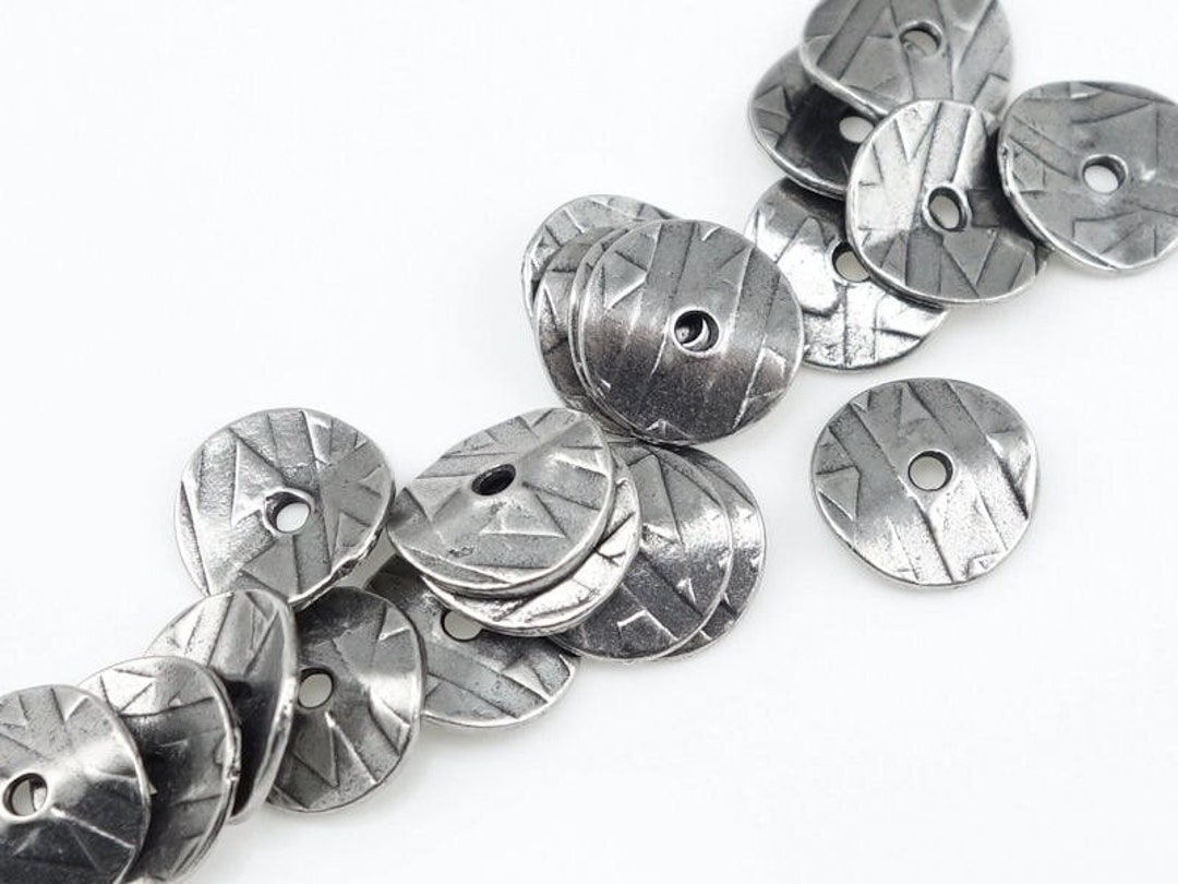 100 Wavy Disk Spacers 10mm Antique Pewter Spacer Beads Textured Metal ...