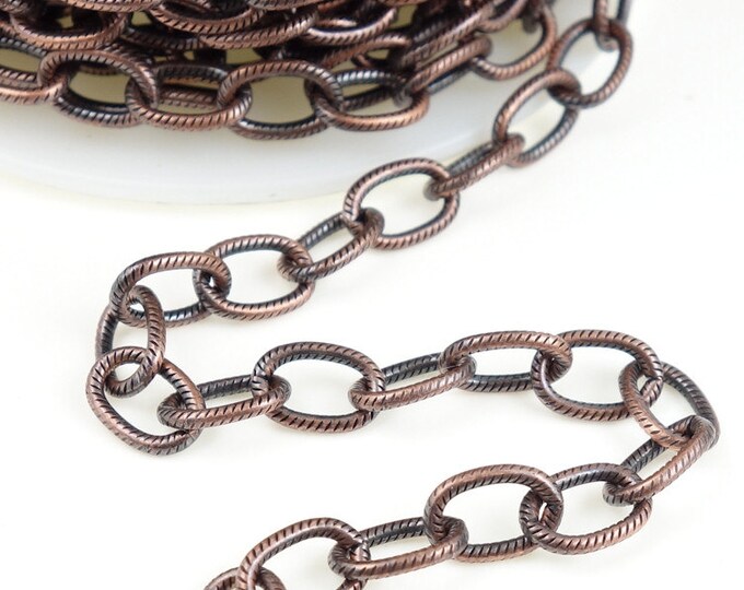 Large Link Antique Copper Chain Heavy Embossed Open Links - Etsy