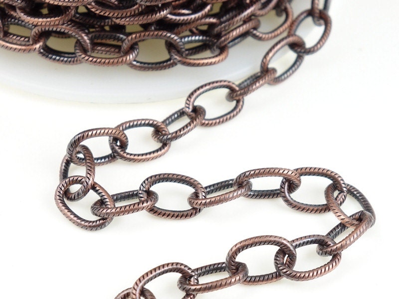 Large Link Antique Copper Chain Heavy Embossed Open Links - Etsy