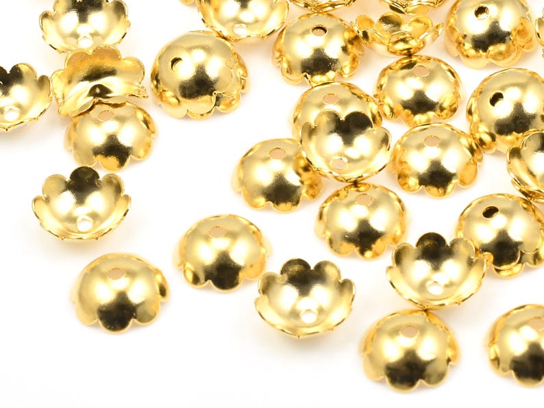 72 Pieces of 8mm Dome Bead Caps - GOLD Beadcap Findings - Smooth Shiny ...