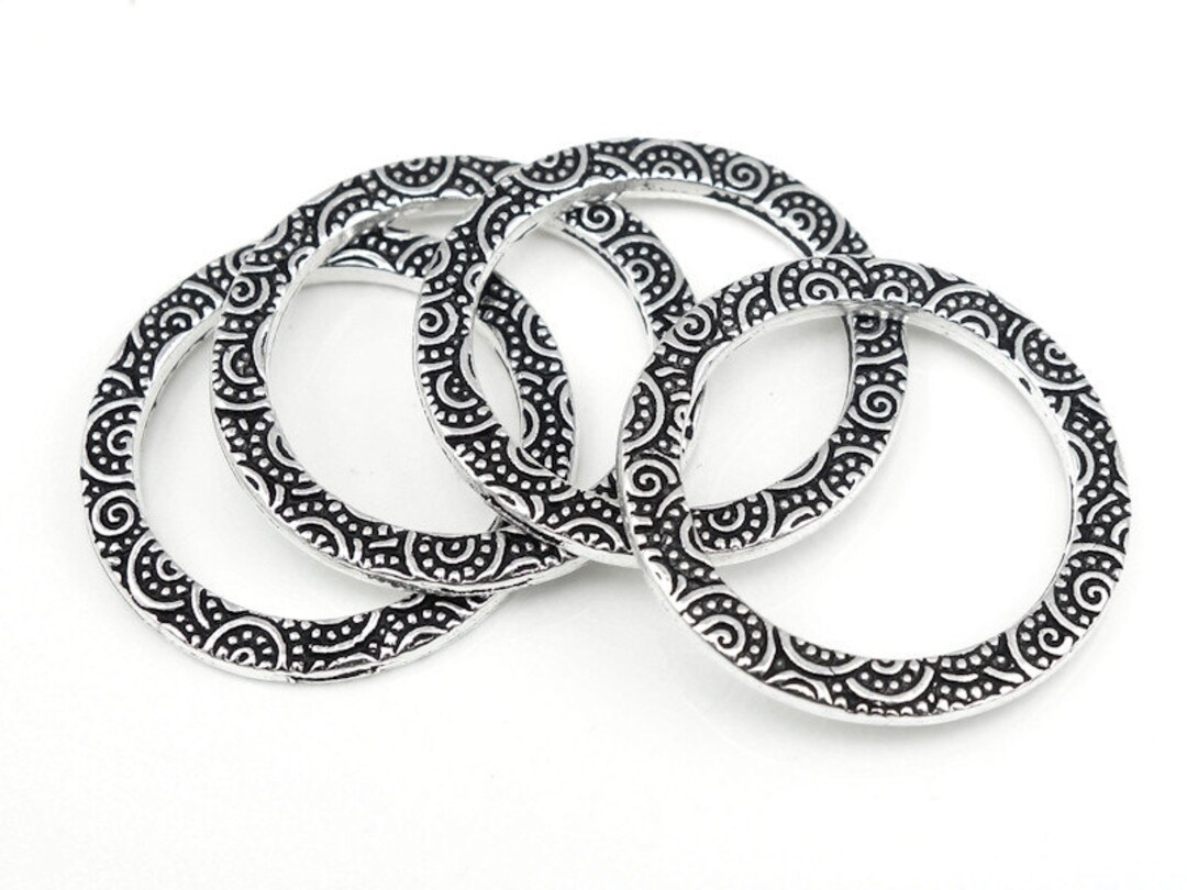 Large 1" Textured Metal Rings Circle Charm Antique Silver 1 Inch Spiral ...