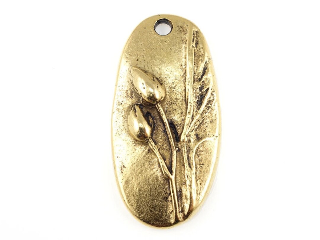 Antique Gold Pendant Gold Charm Rustic Woodland Pod Flower Charm ...