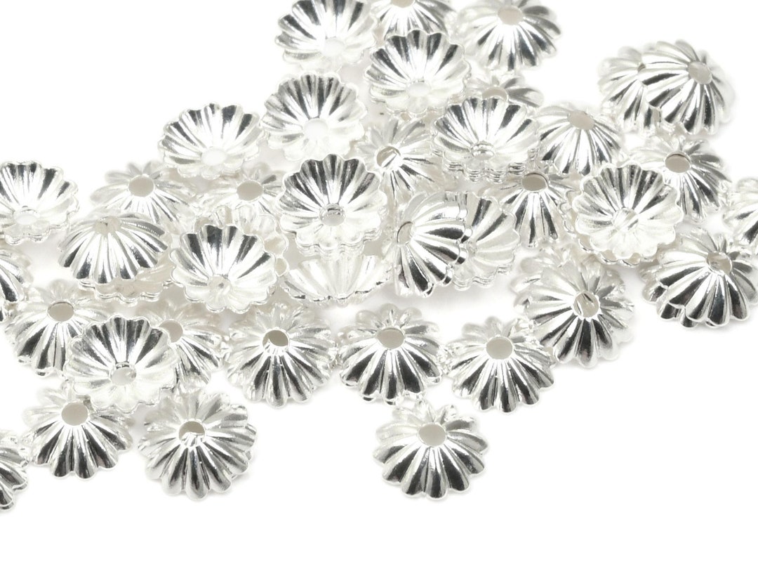 144 Pieces 6mm Pleated Dome Bead Caps - Bright Silver Bead Caps ...