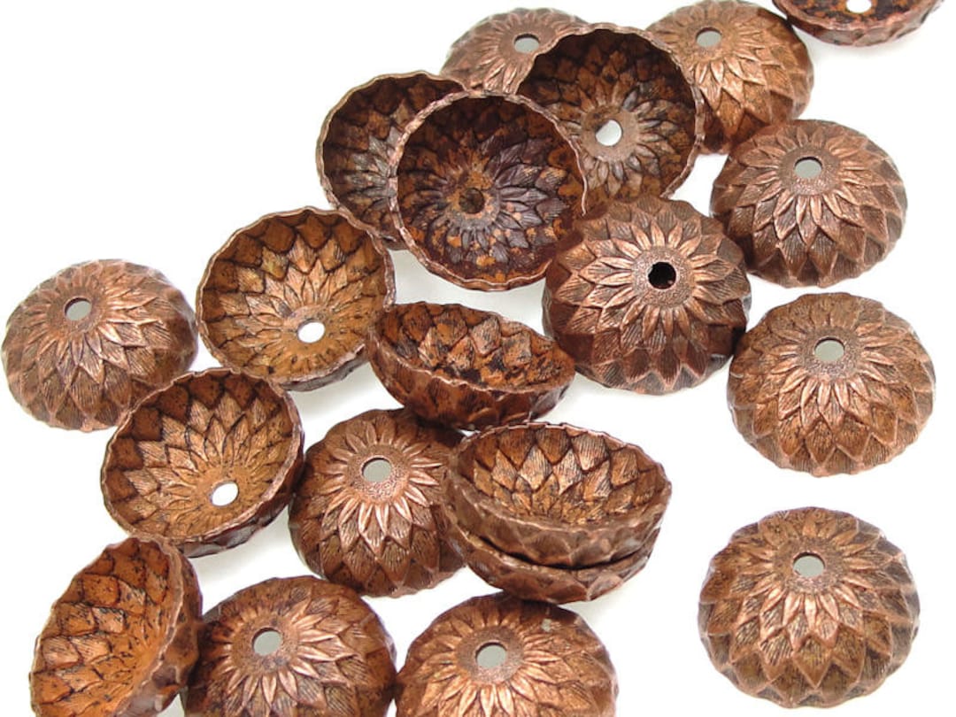 36 Acorn Caps - Vintaj Artisan Copper 13mm Acorn Bead Caps Lightly Aged ...