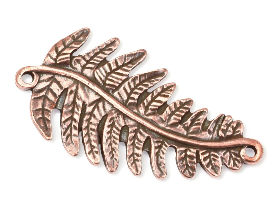 Antique Copper Fern Leaf Link - 40mm X 20mm Fern Frond Pendant Charm Centerpiece Finding ...