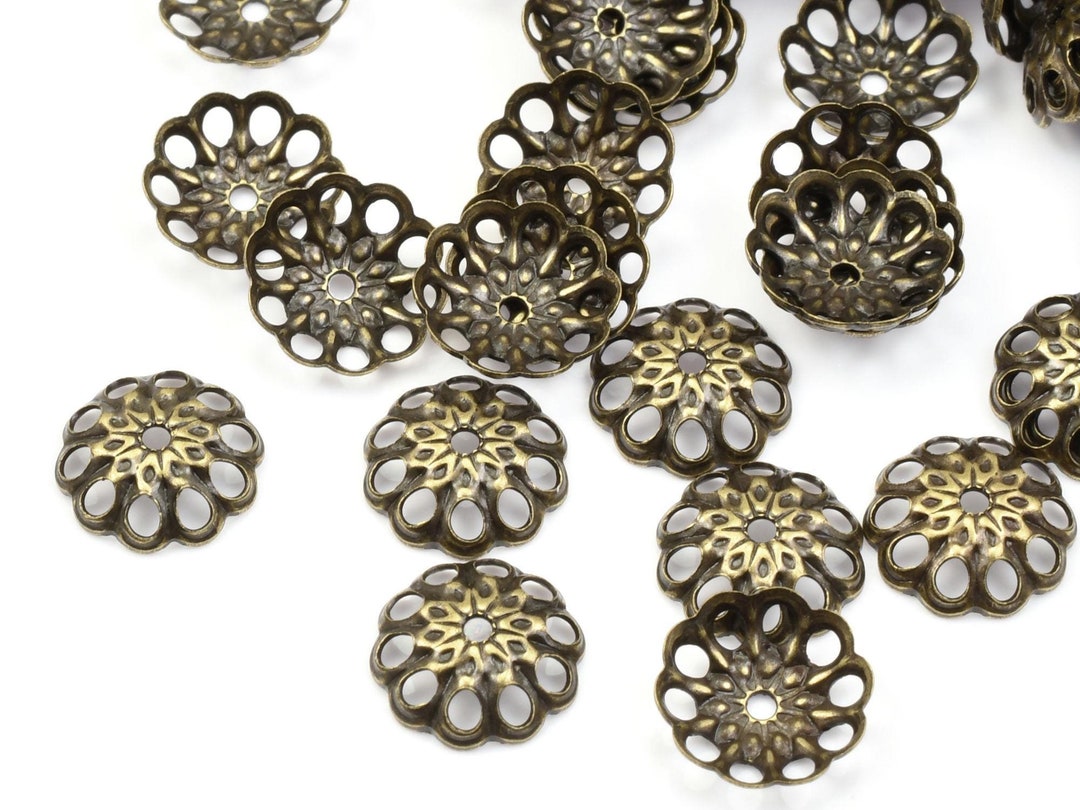 72 8mm Antique Brass Bead Caps - 8mm Fancy Filigree Brass Ox Oxide Bead ...