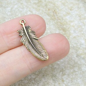 Tierracast Large Feather Charms - Antique Gold Feather Pendants ...