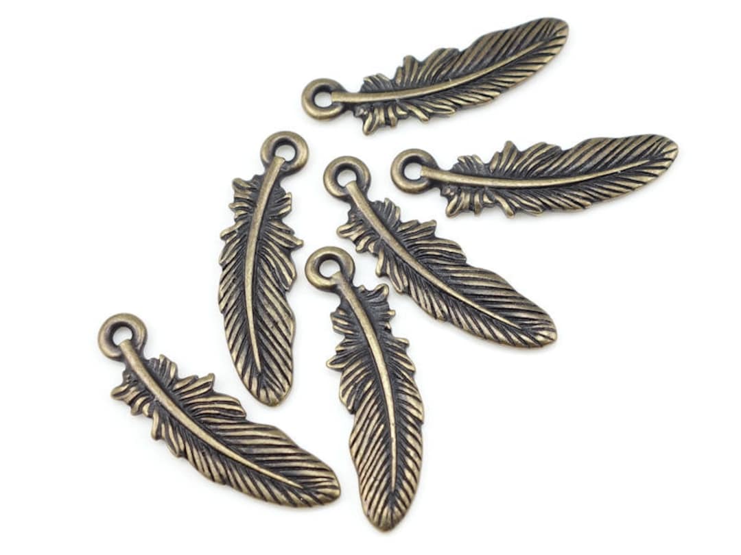 Antique Brass Charms Brass Feather Charms Tierracast Small Feather ...