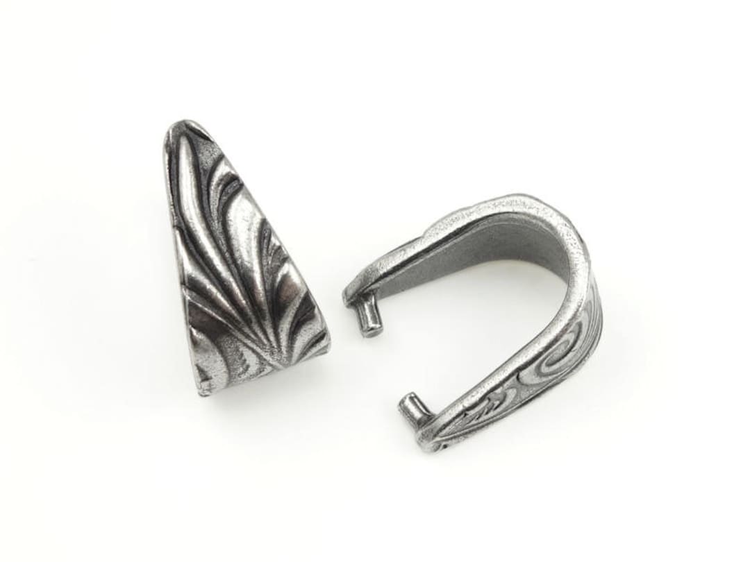 Large JARDIN PINCH BAIL Dark Antique Silver Bail Findings Squeeze Bails ...