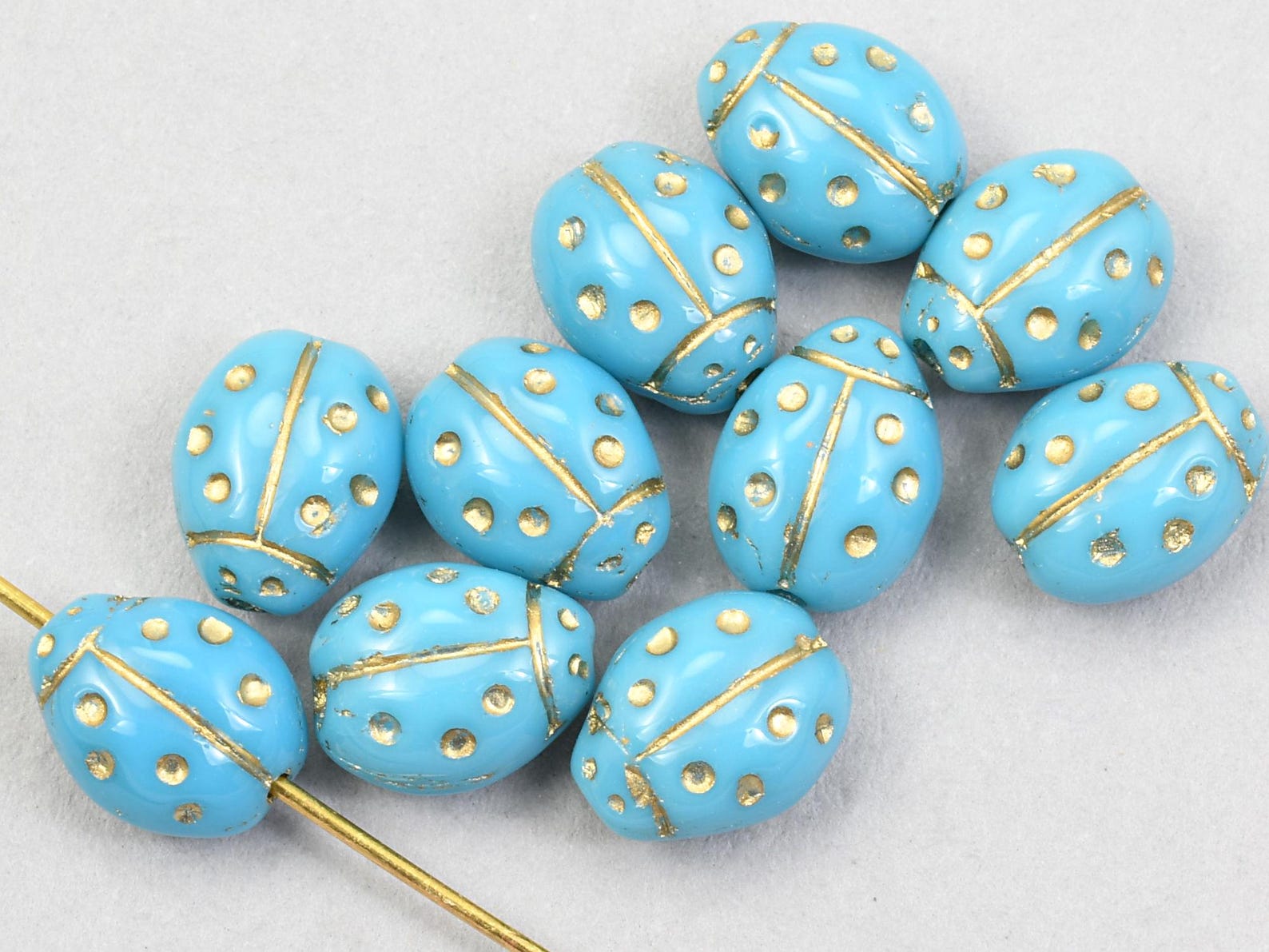 10 Pieces of Turquoise Glass Ladybug Beads - 9.5mm X 7.5mm Blue ...