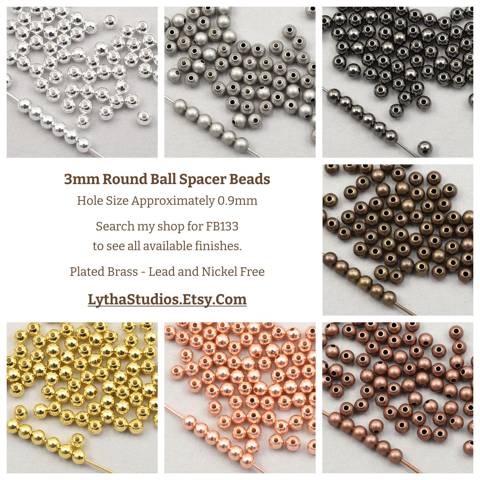 100+ Pieces of 3mm Round Beads - Dark ANTIQUE SILVER Beads - Small ...