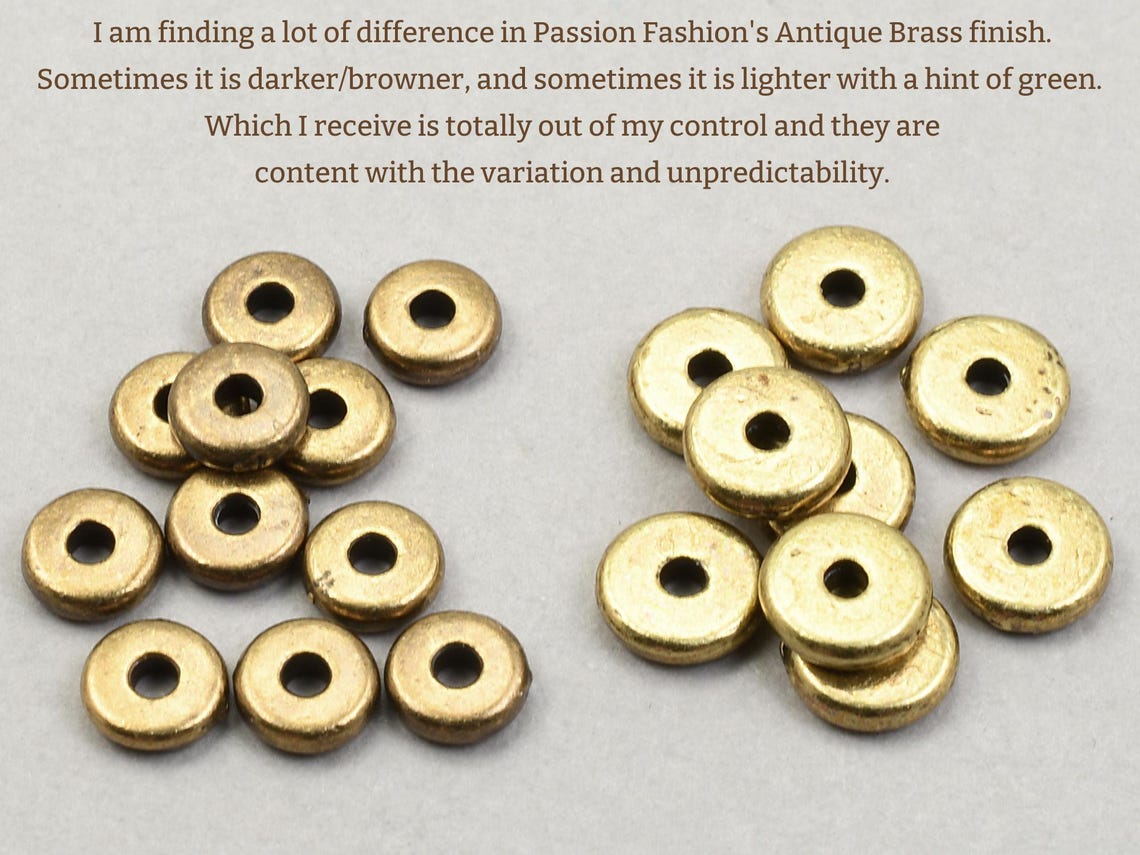50 Disk Beads 5mm Antique Brass Beads - Spacer Washer Beads Brass Oxide ...