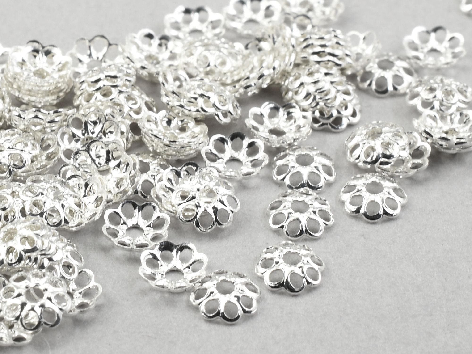 144 Pieces of TINY 4mm Bead Caps - Bright SILVER Beadcap Findings ...