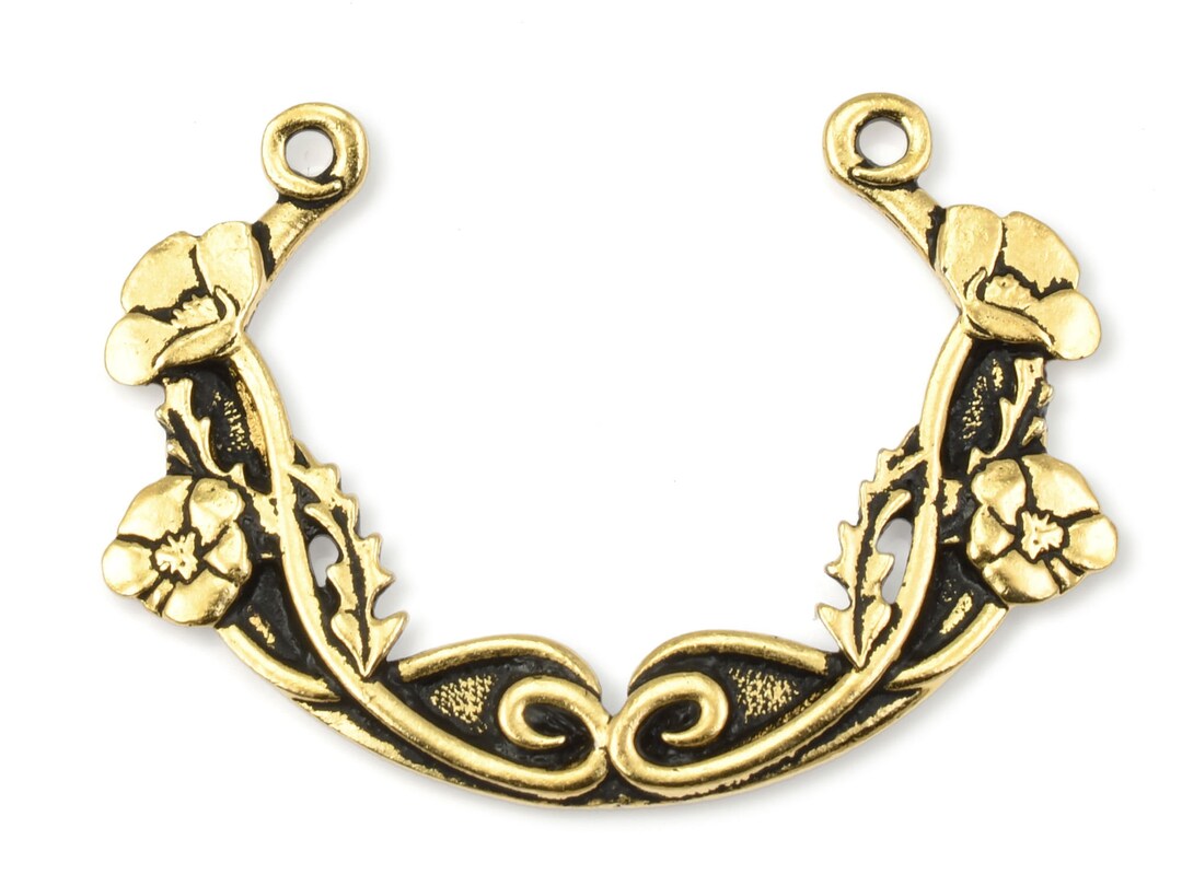 Antique Gold Flower Crescent Link - Tierracast Poppy Festoon Link ...