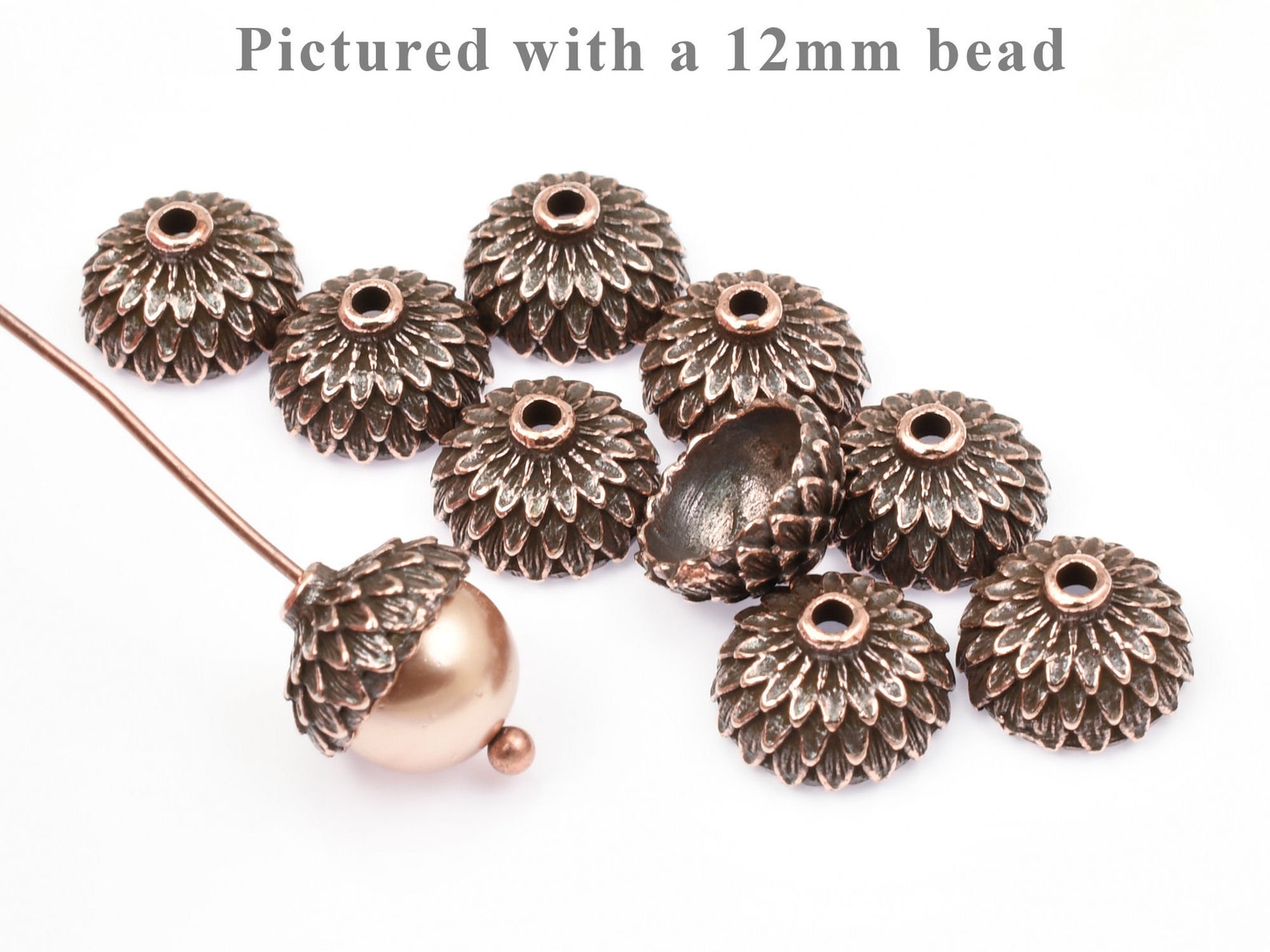 Antique Copper Acorn Bead Caps for 8mm or 10mm Beads - Tierracast Acorn ...