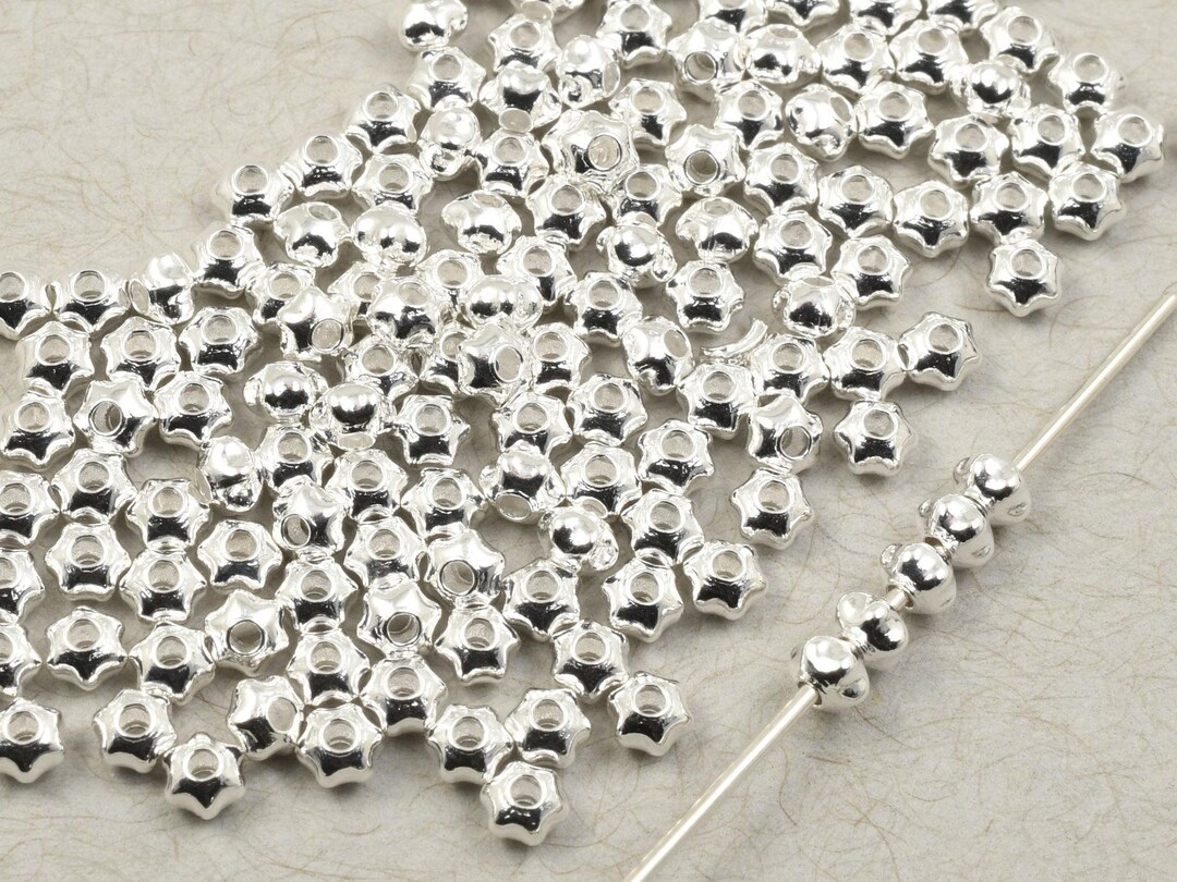 144 Pieces Tiny 3mm X 2mm Grooved Beads - Bright SILVER Beads - Plated ...