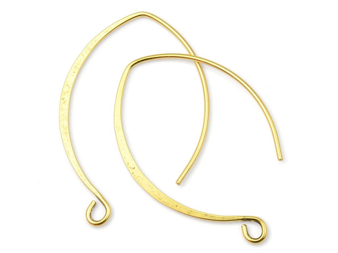 6 or More Antique Gold Earring Wires Tall Fancy Hammered Elongated Ear ...