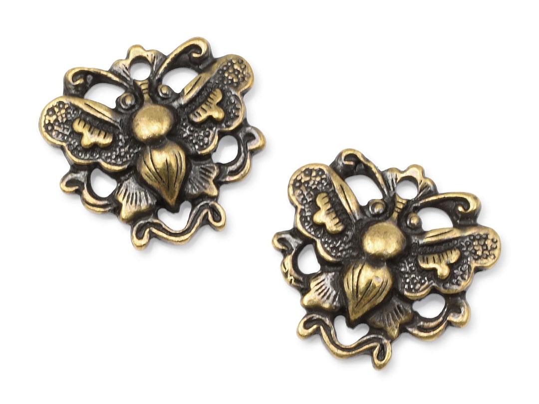 Tierracast Butterfly Link - 17mm X 16mm Single Sided Antique Brass Link ...