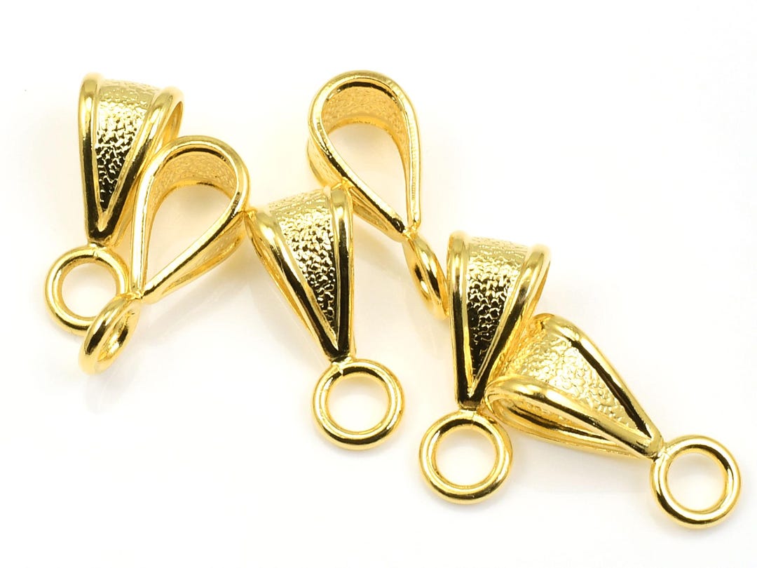 24 Pendant Bails - Gold Bail Findings - Bright Gold Plated 14mm Tall ...