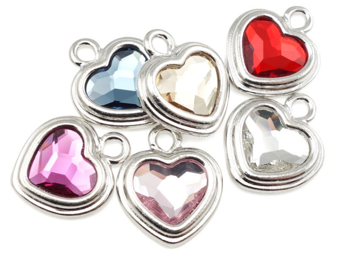 Crystal Heart Charms Silver Charms Custom Color Choice Fuchsia | Etsy